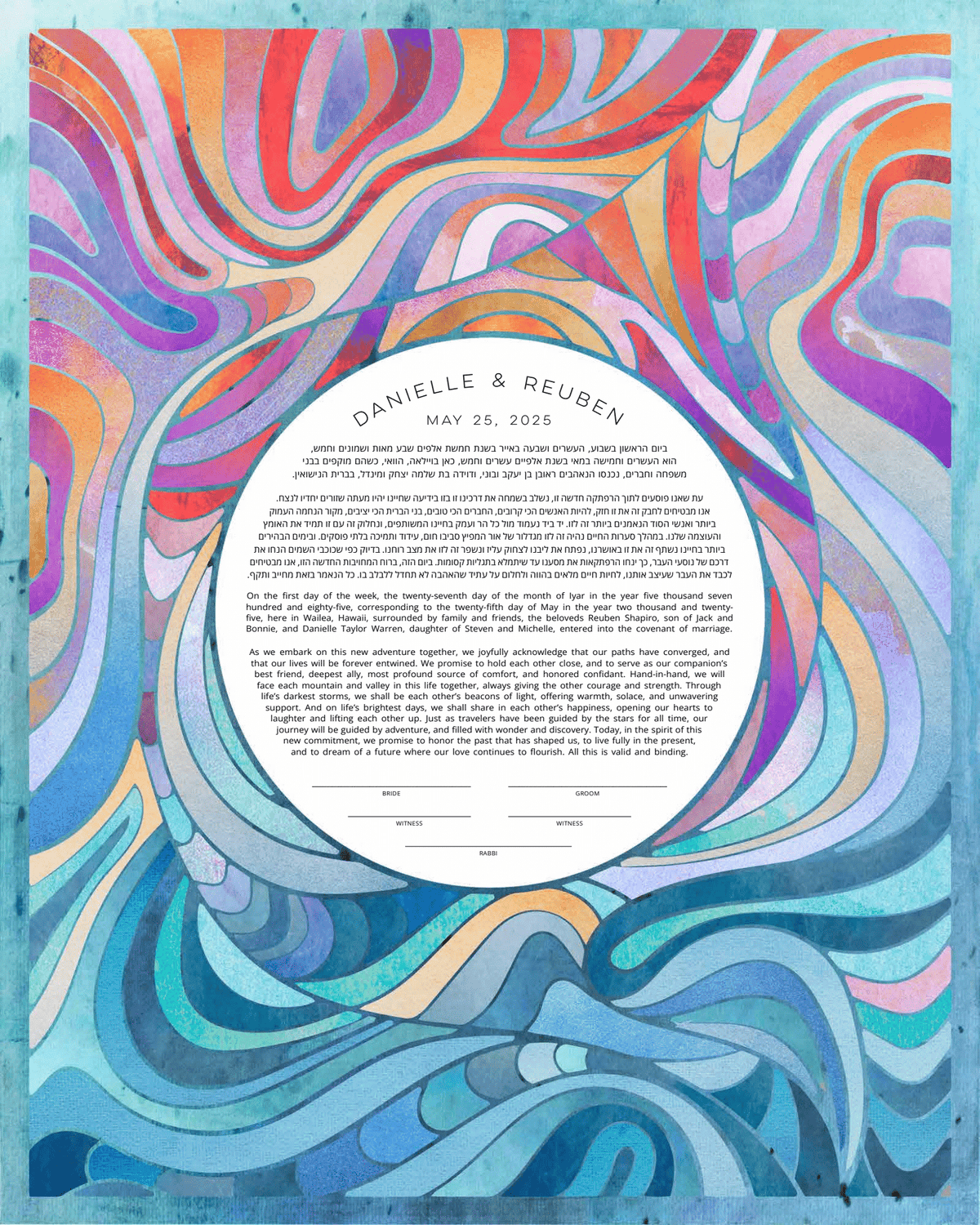 Custom Ketubah for Danielle & Reuben - The Weitzman Museum Store