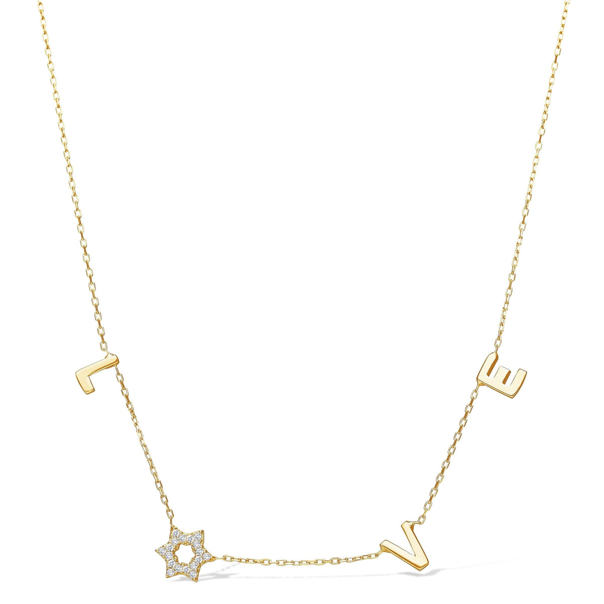 Gold Jewish Star and Love Necklace With Sparkling Stones - The Weitzman ...